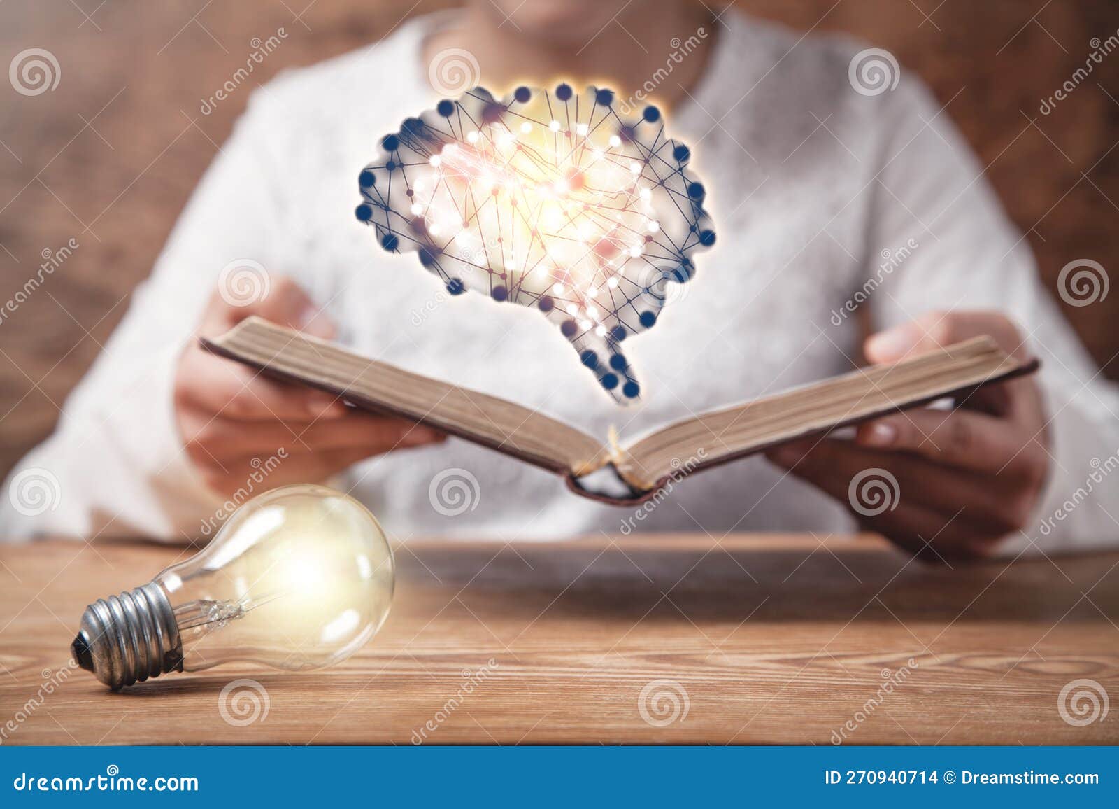 Human Showing Book with a Human Brain. Knowledge Stock Photo - Image of ...