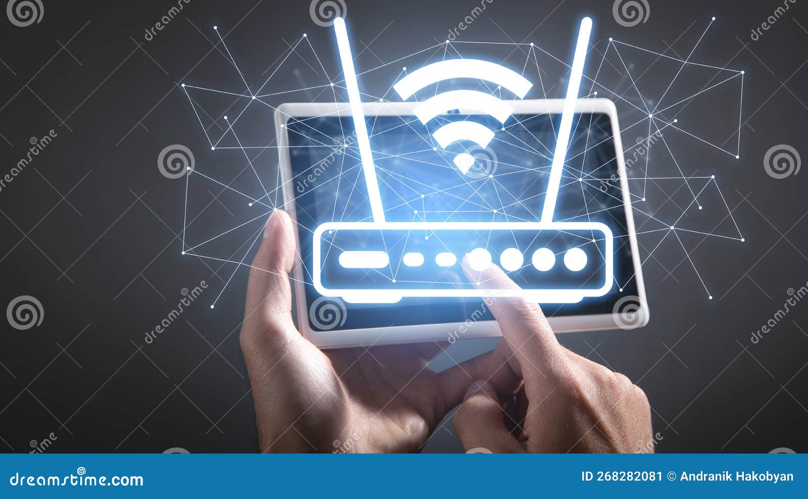 Human Showing a Wifi Router and Network Stock Image - Image of router ...