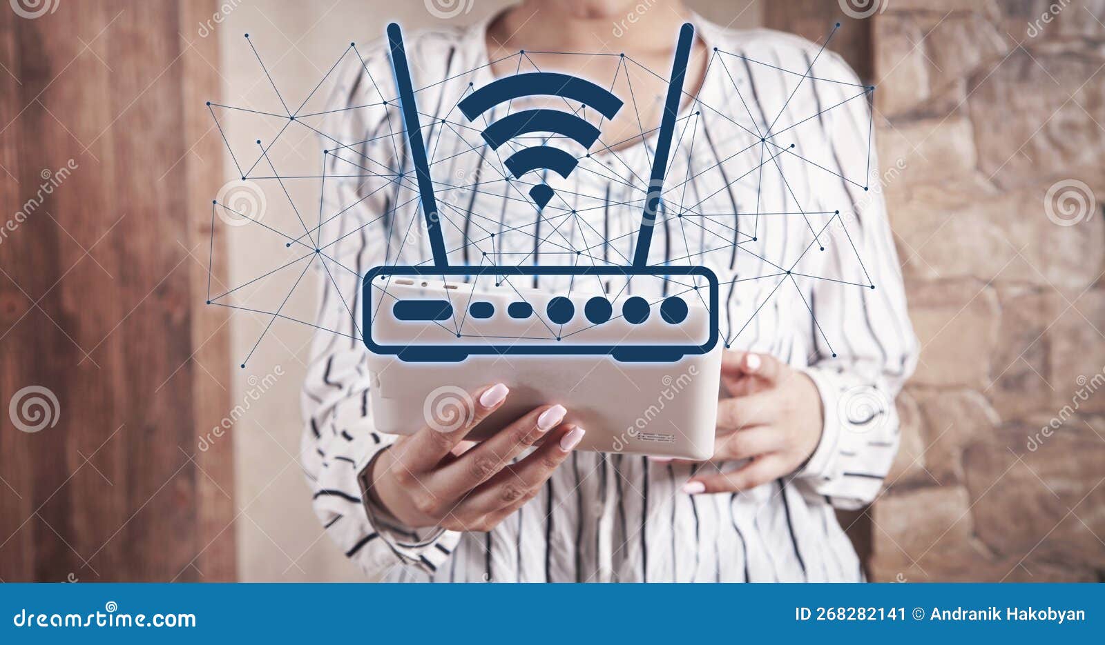Human Showing a Wifi Router and Network Stock Image - Image of network ...