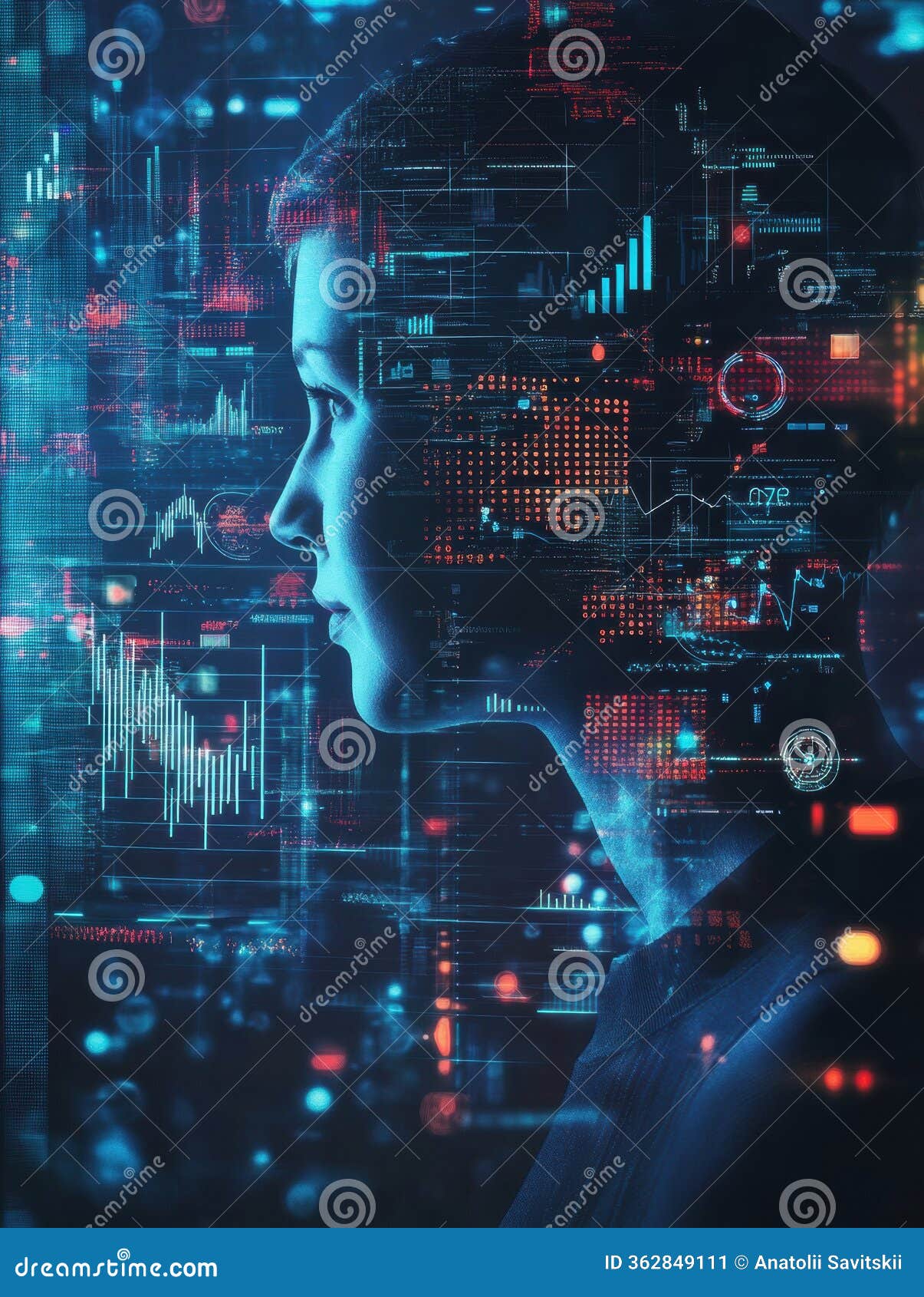 Human Silhouette Filled with Futuristic AI Graphs and Analytical Charts ...