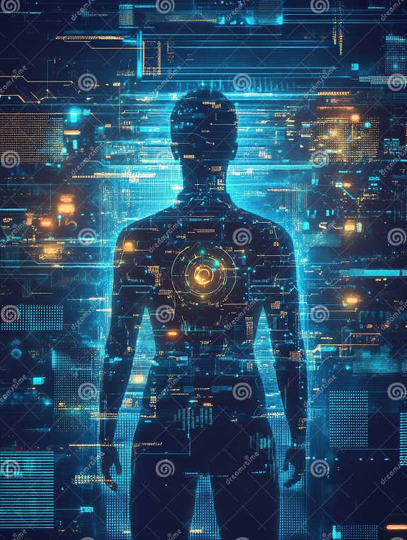 Human Silhouette Filled with Futuristic AI Graphs and Data ...