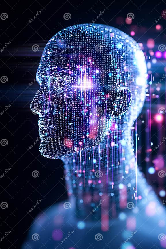 A Human Silhouette Formed by Glowing Digital Particles Reflects ...