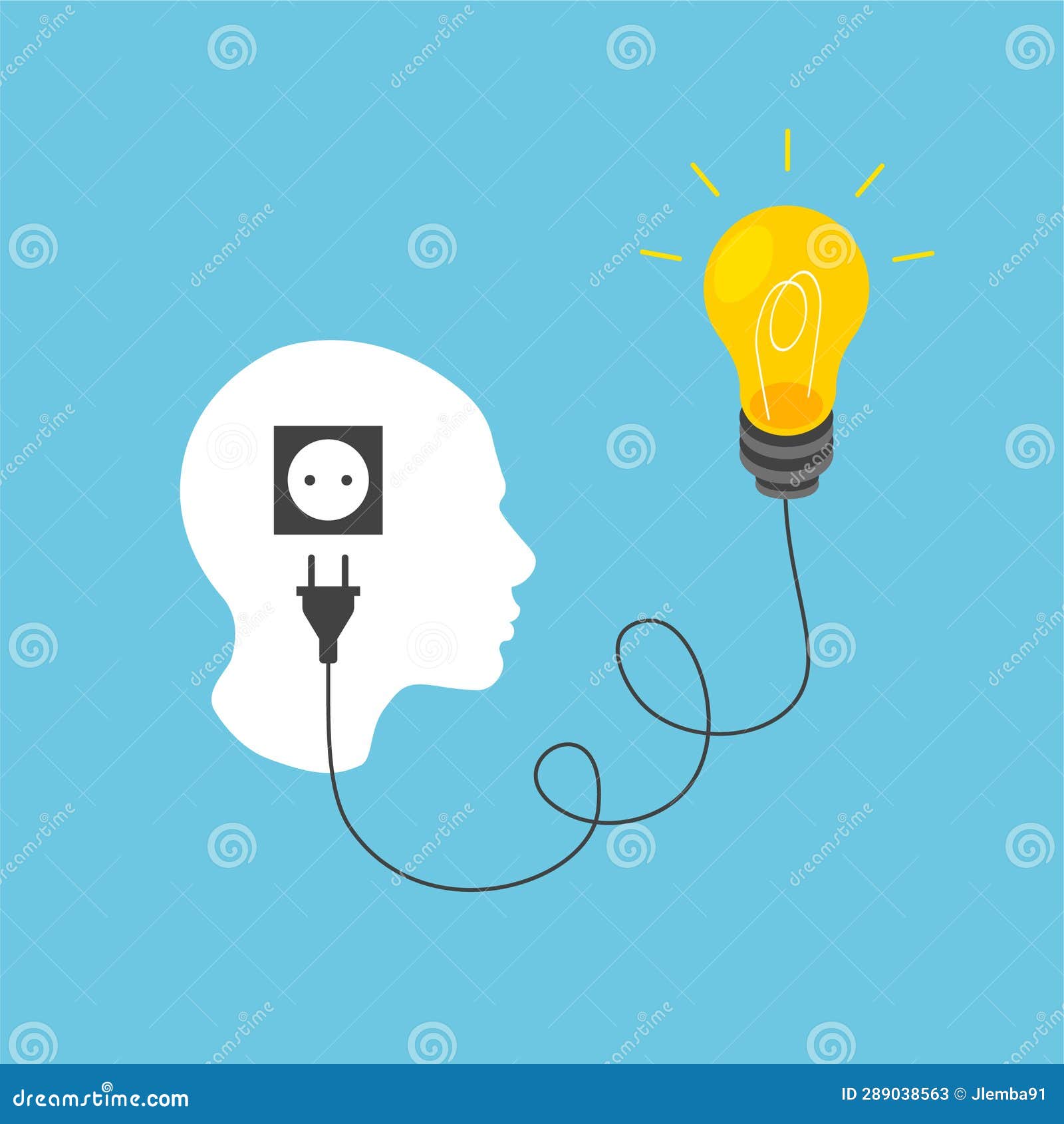 Human Silhouette Head and Bulb is Plugged into a Socket. Stock Vector ...
