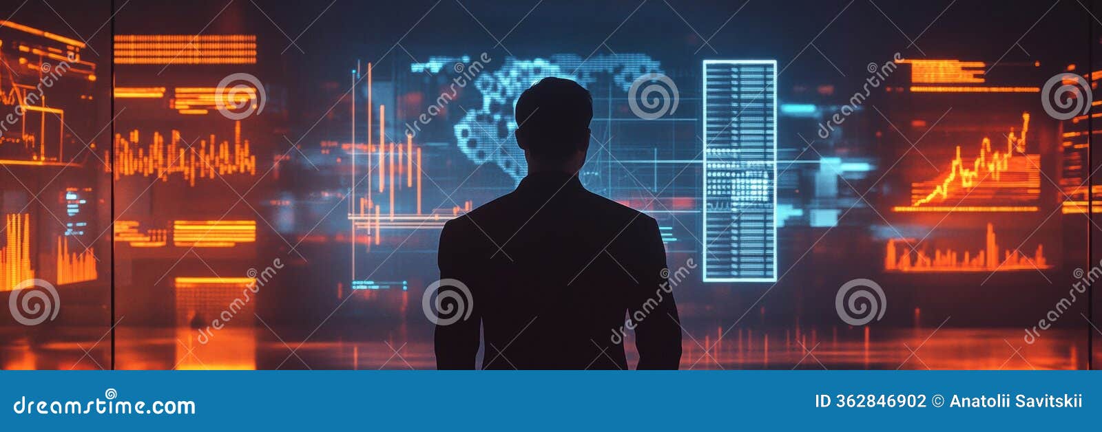 Human Silhouette Immersed in Futuristic Data Visualizations with ...