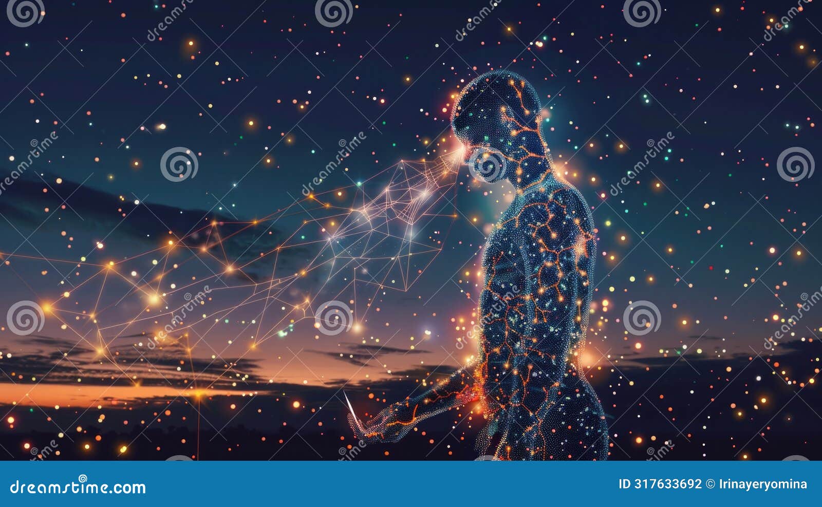Human Silhouette Interconnected with Cosmic Network Stock Photo - Image ...
