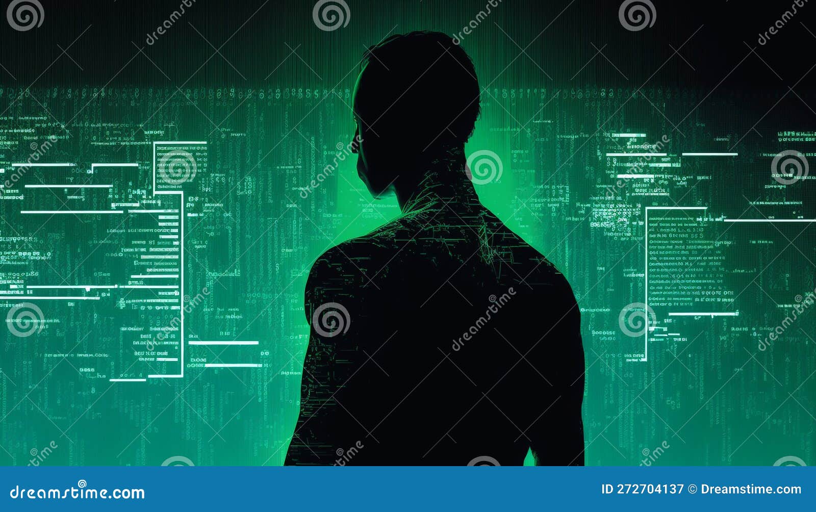 Human Silhouette Looking at a Large Digital Screen Stock Illustration ...