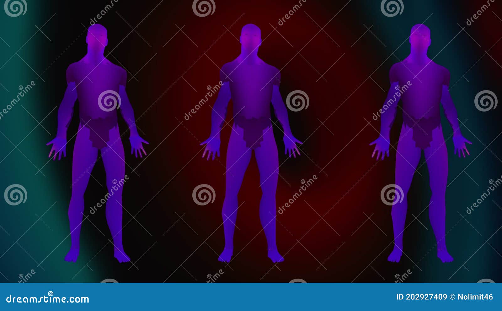 Human Silhouette With Multicolor Neon Radiation, Computer Generated ...