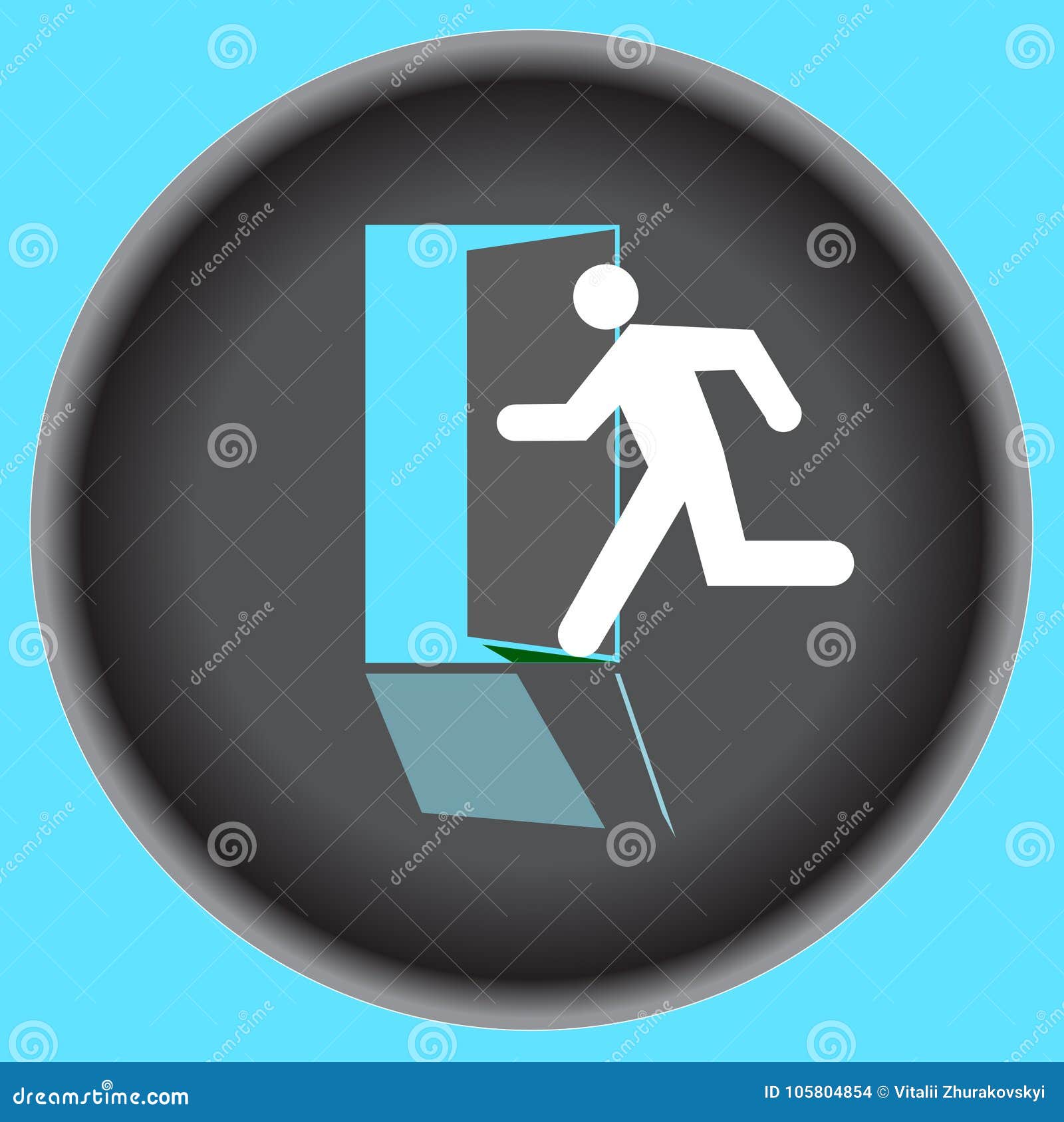 Human Silhouette Round Sign Exit Out Gray Door Isolated on Blue ...