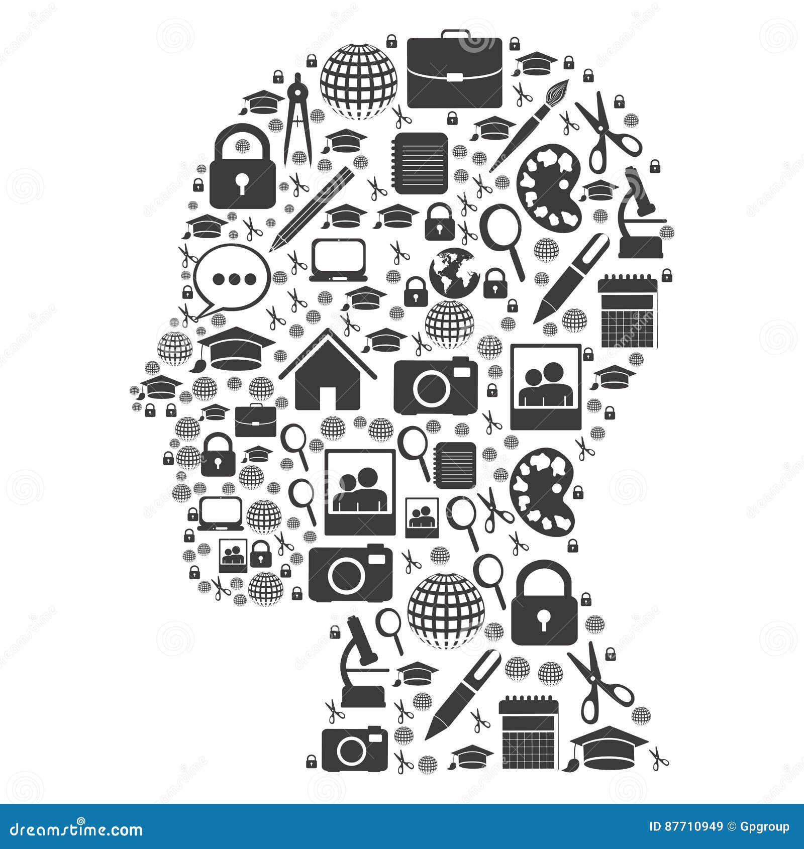 Human Silhouette with Social Tools Inside Icon Stock Illustration ...