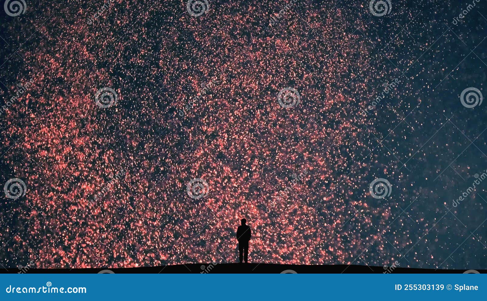 The Human Silhouette Stands on a Shiny Particles Background. Stock ...