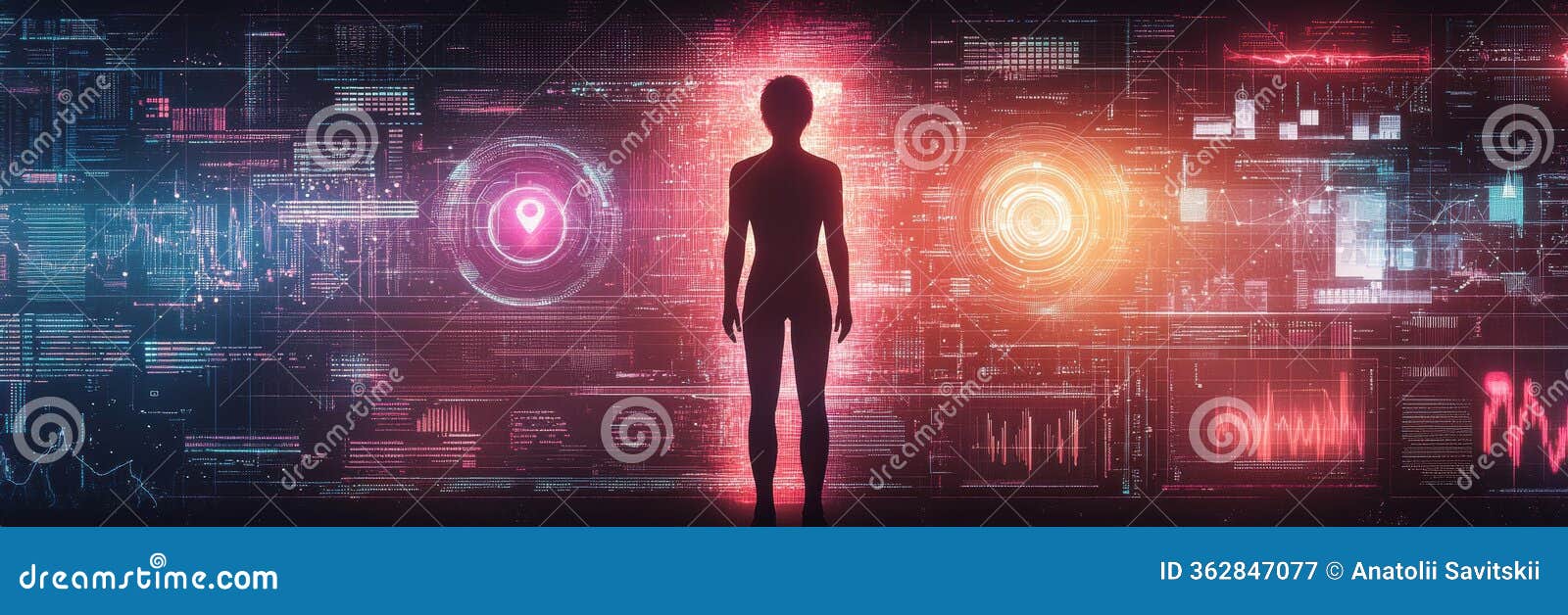 Human Silhouette Surrounded by Futuristic AI Data Visualizations and ...