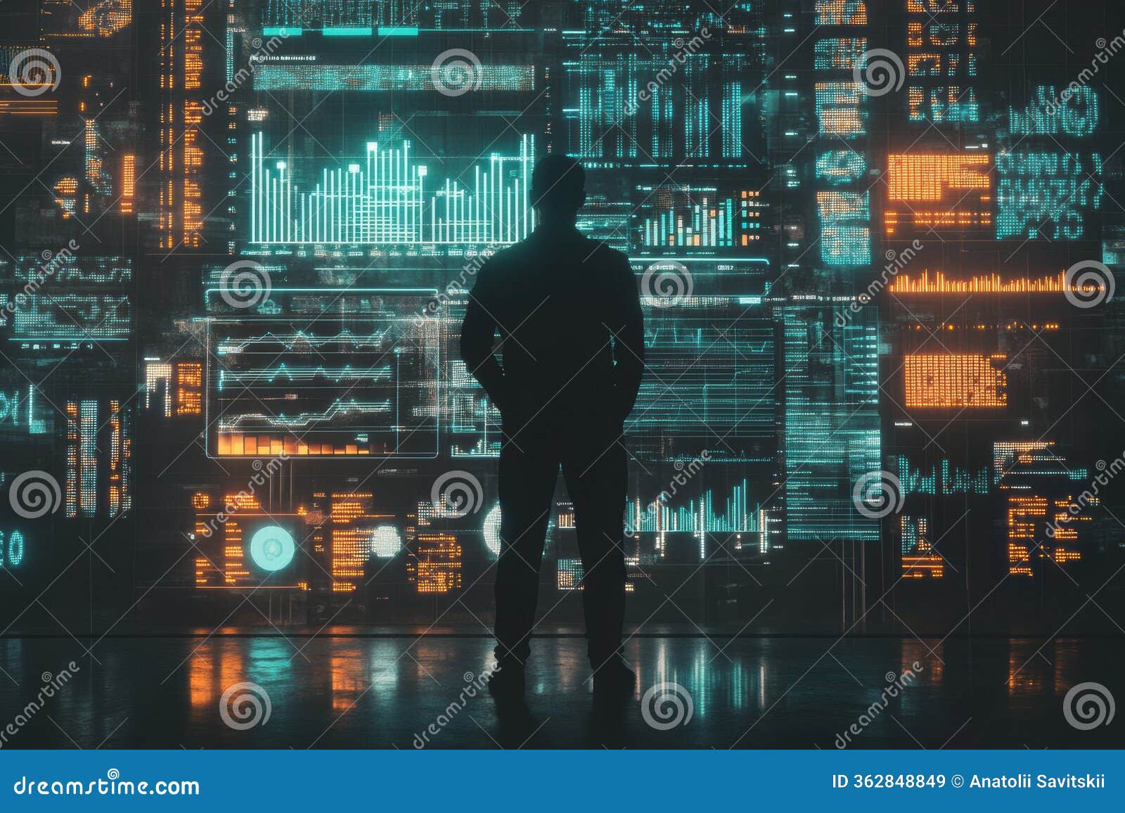 Human Silhouette Surrounded by Futuristic AI Data Visualizations and ...