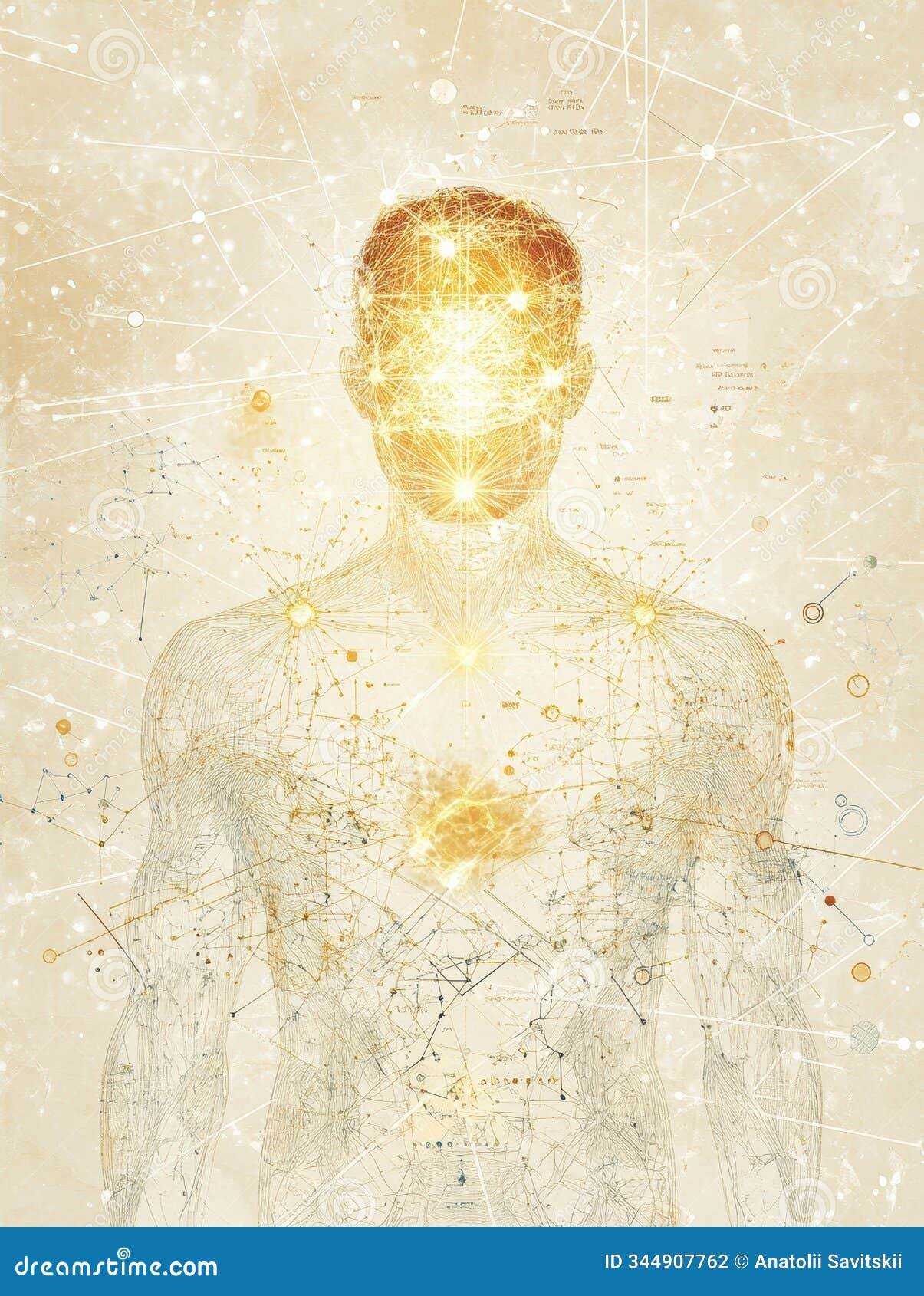 A Human Silhouette is Surrounded by Glowing Molecules and Diagrams ...