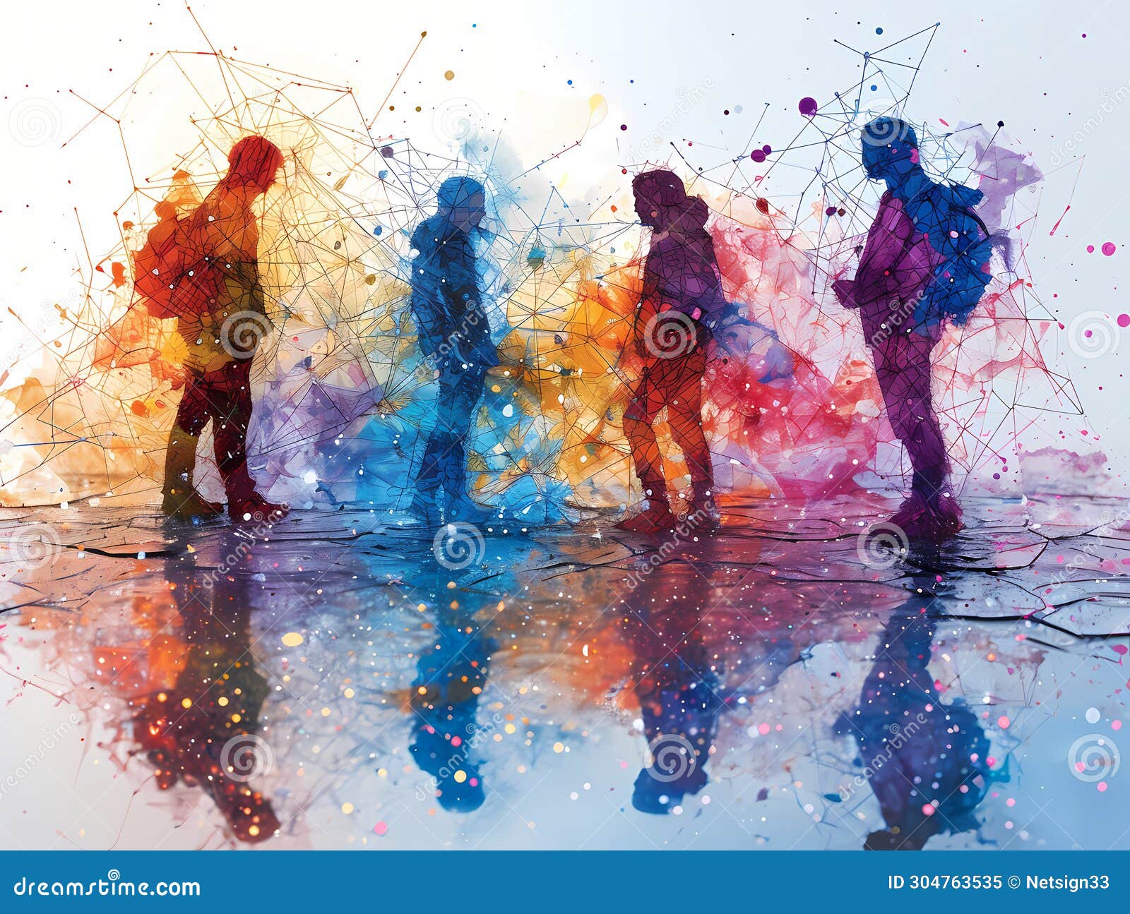 Human Silhouettes, a Group of People Standing on a Reflective Surface ...