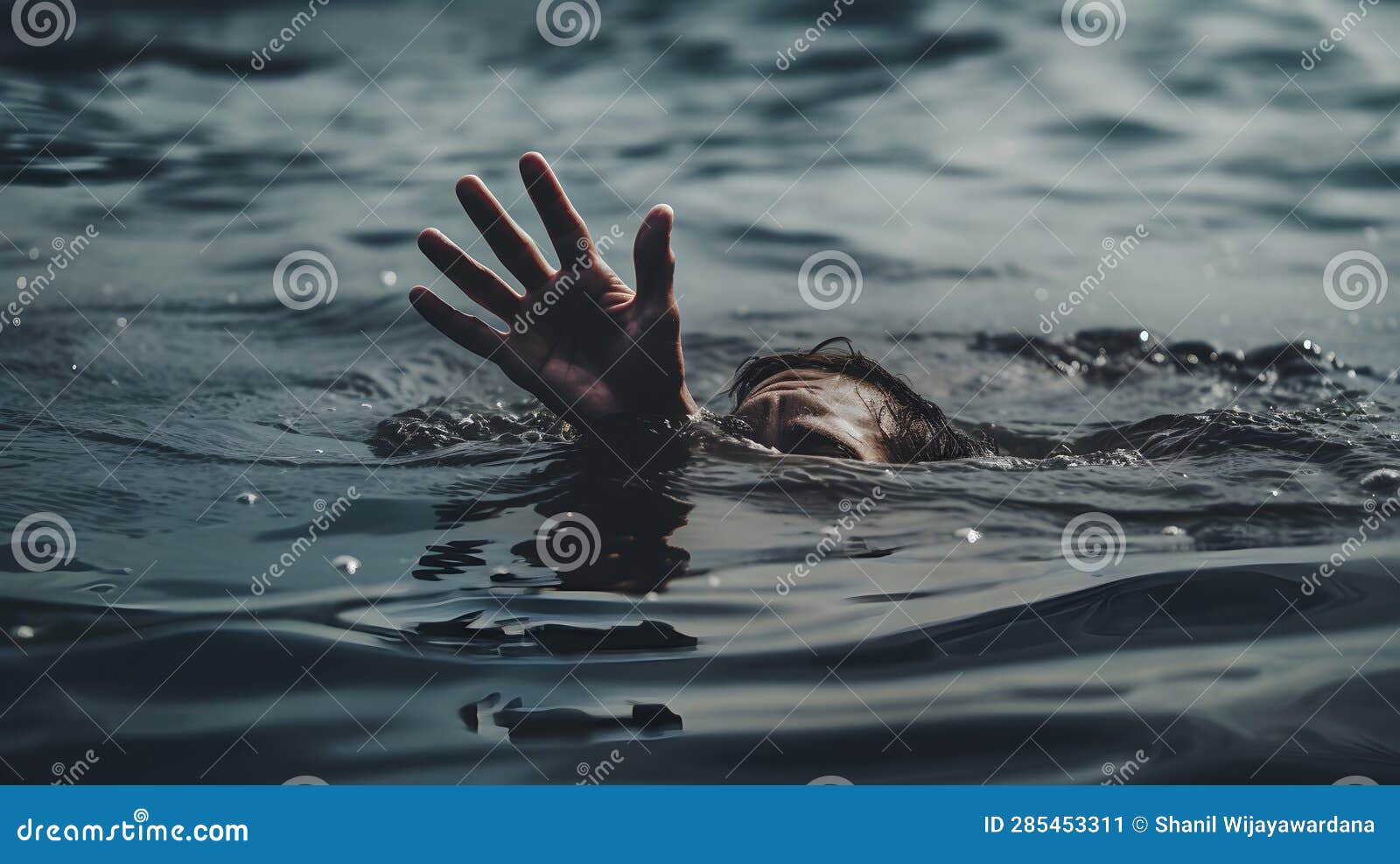 A Human Sinking in Water, Hand Raising for Help - Water Safety, Rescue ...