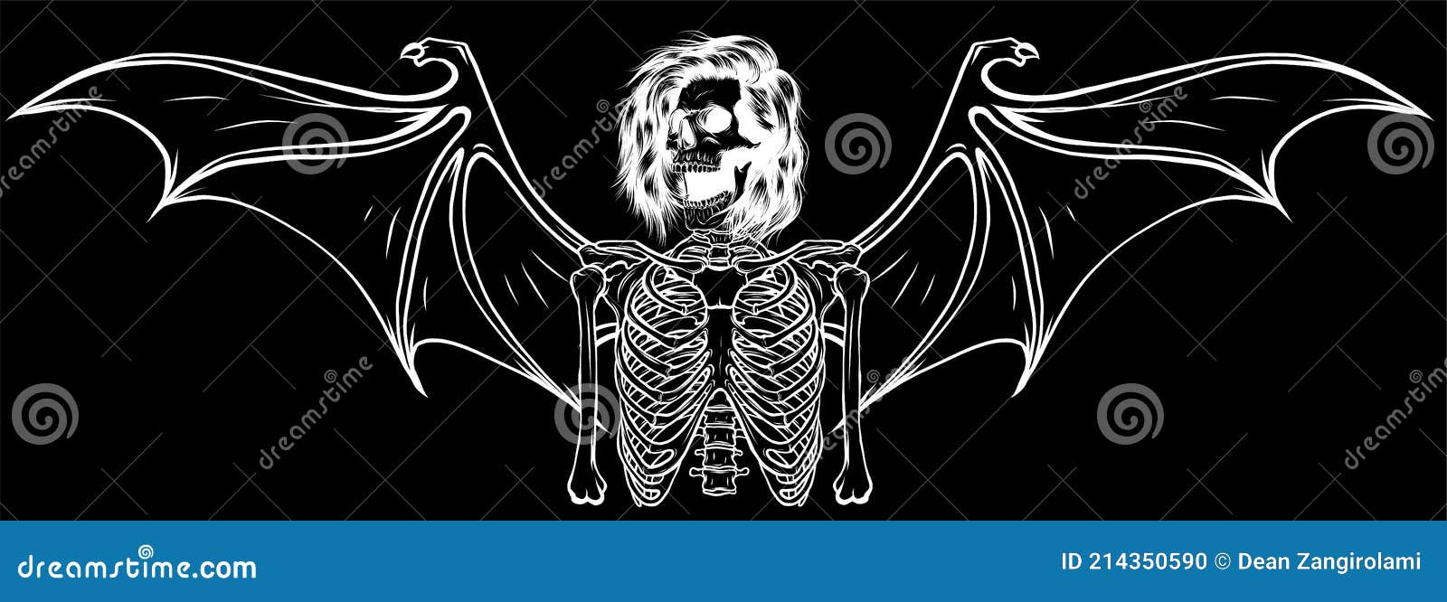 White Silhouette of Human Skeleton with Bat Wings Vector Illustration ...