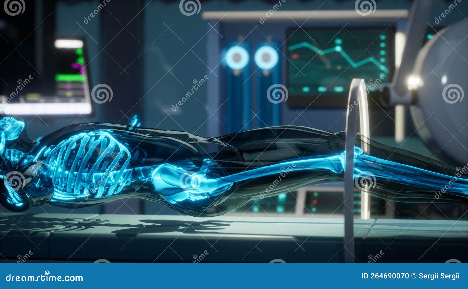 Human Skeleton Bones Scan Exam in Lab Stock Illustration - Illustration ...