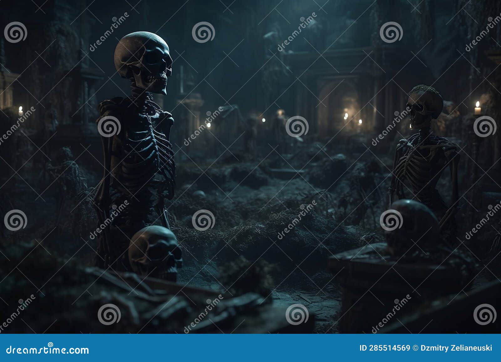 Human Skeleton in the Cemetery. Halloween. Generative AI. Stock ...