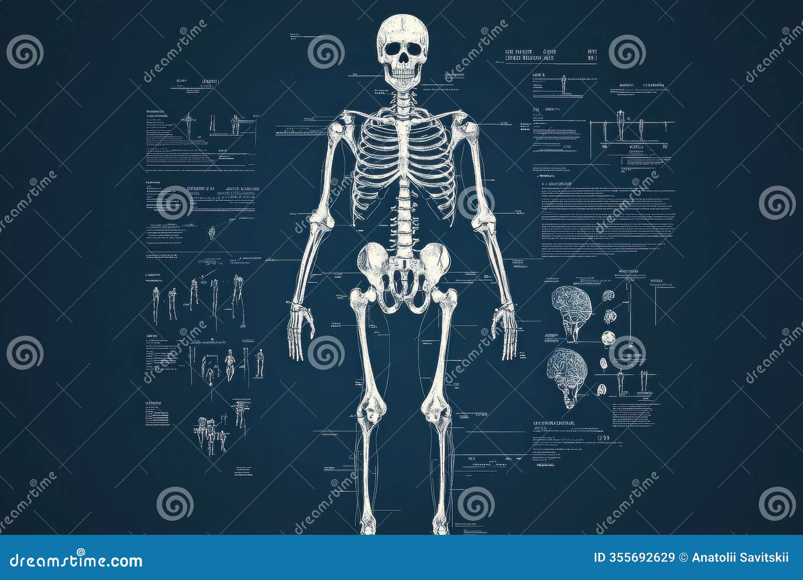 Detailed Anatomical Illustration of a Human Skeleton with Scientific ...