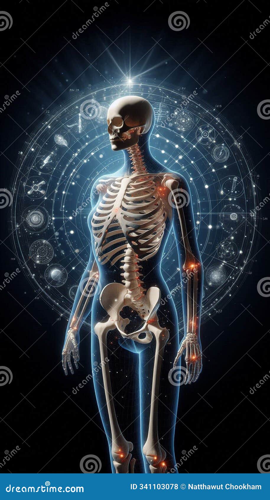 Human Skeleton with Cosmic Background Visualization Stock Illustration ...