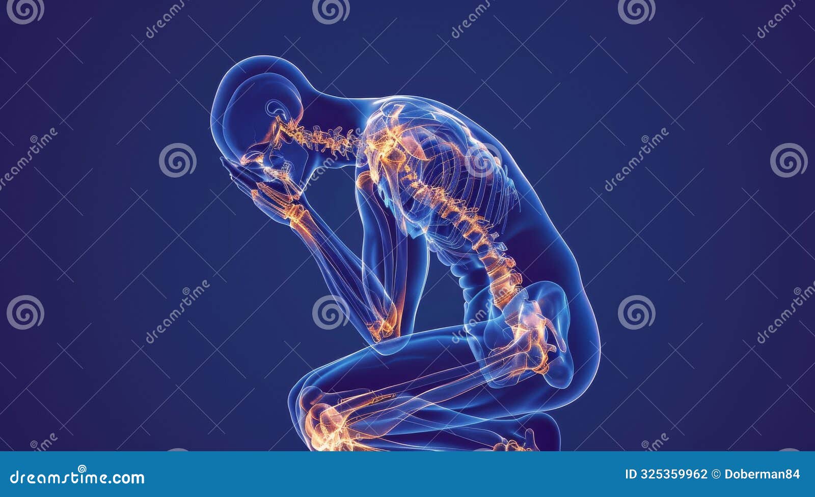 Human Skeleton in a Crouching Position Showing Joints and Bones ...