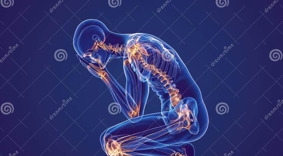 Human Skeleton in a Crouching Position Showing Joints and Bones ...