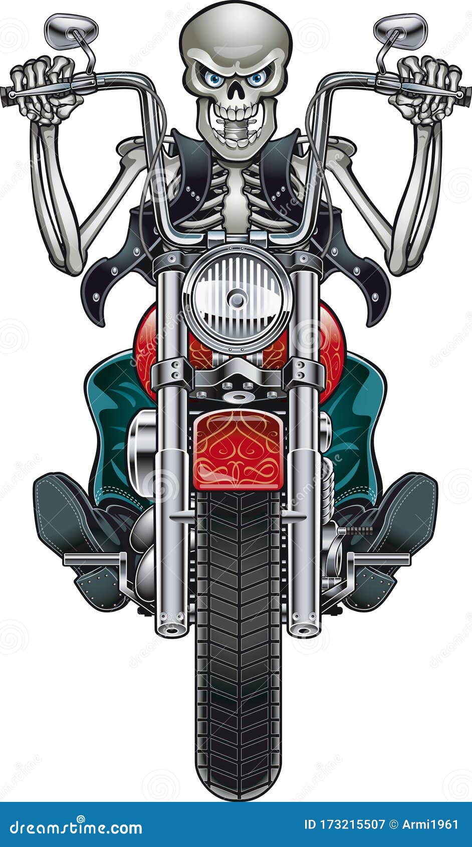 Human Skeleton Driving A Chopper Motorcycle Cartoon Vector ...
