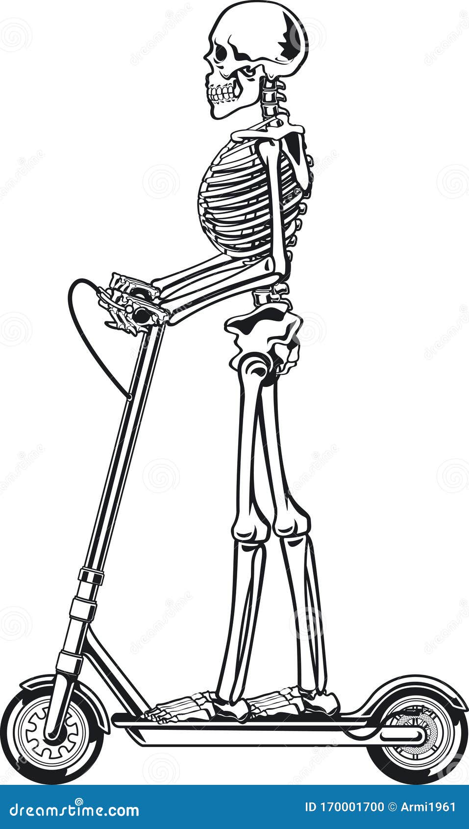 Skeleton Driving A Vintage Scooter - Vector | CartoonDealer.com #145188047
