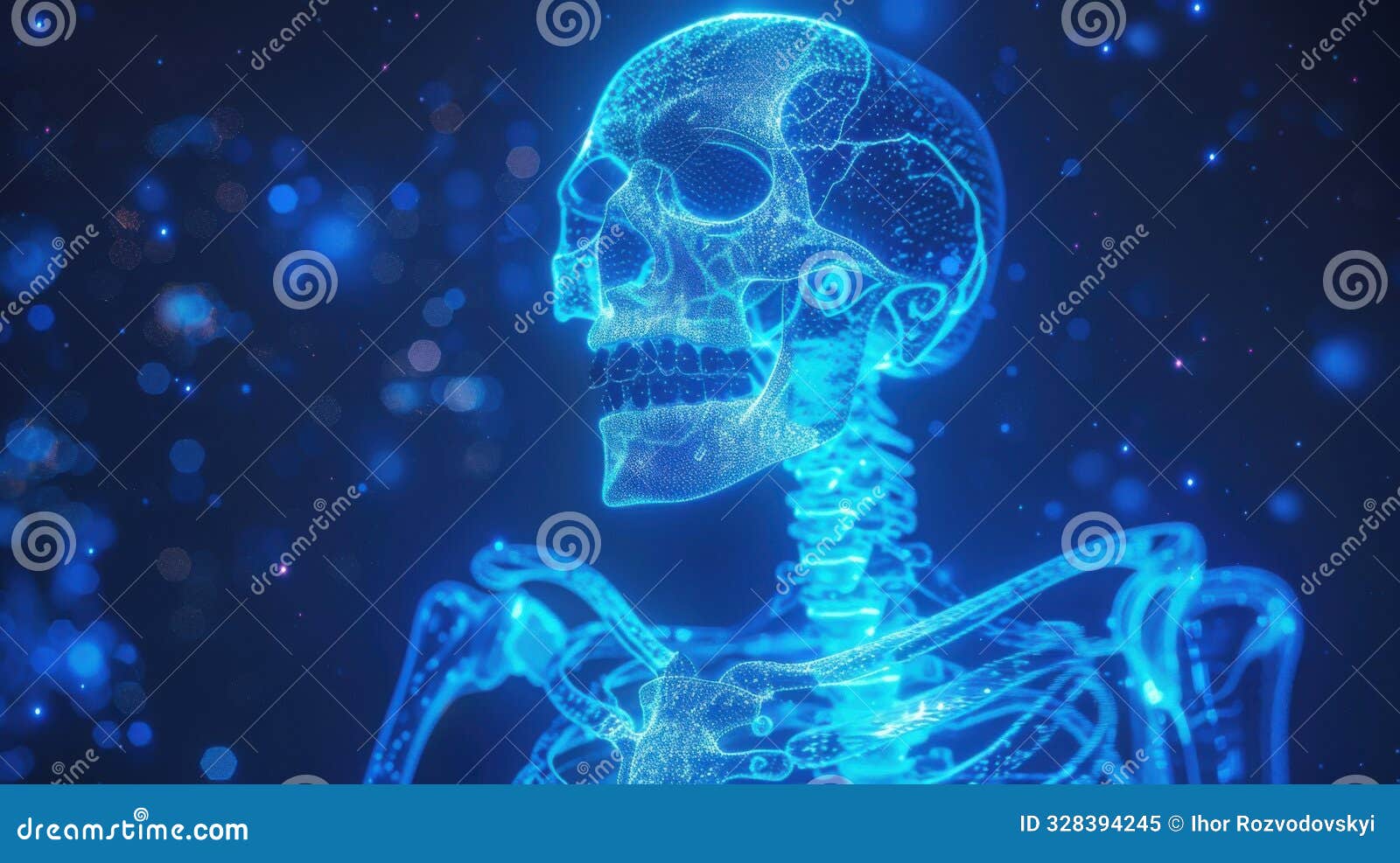 Human Skeleton, Isolated 3D Hologram. Stock Illustration - Illustration ...