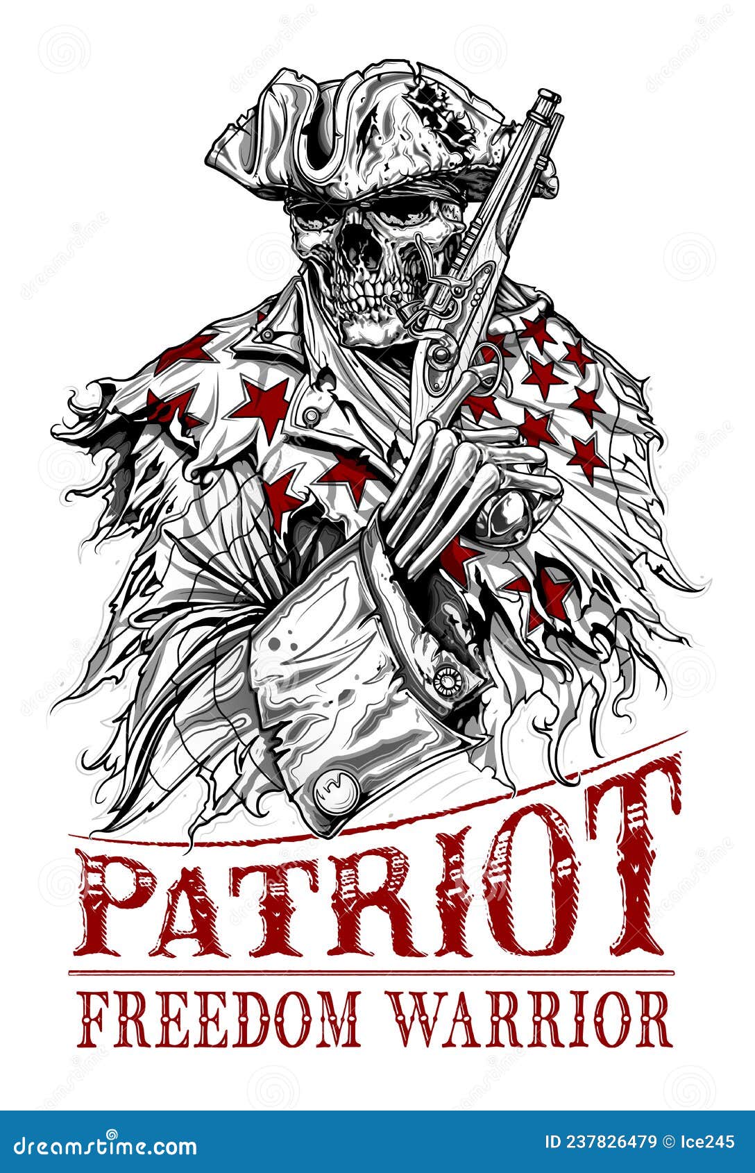 Human Skeleton in Military Uniform and Flag Stock Vector - Illustration ...