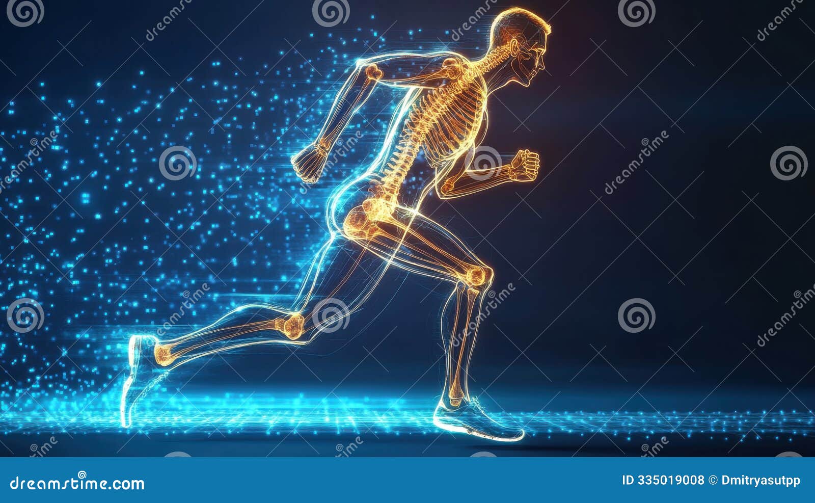 Human Skeleton in Motion with Highlighted Joints Running in a Digital ...