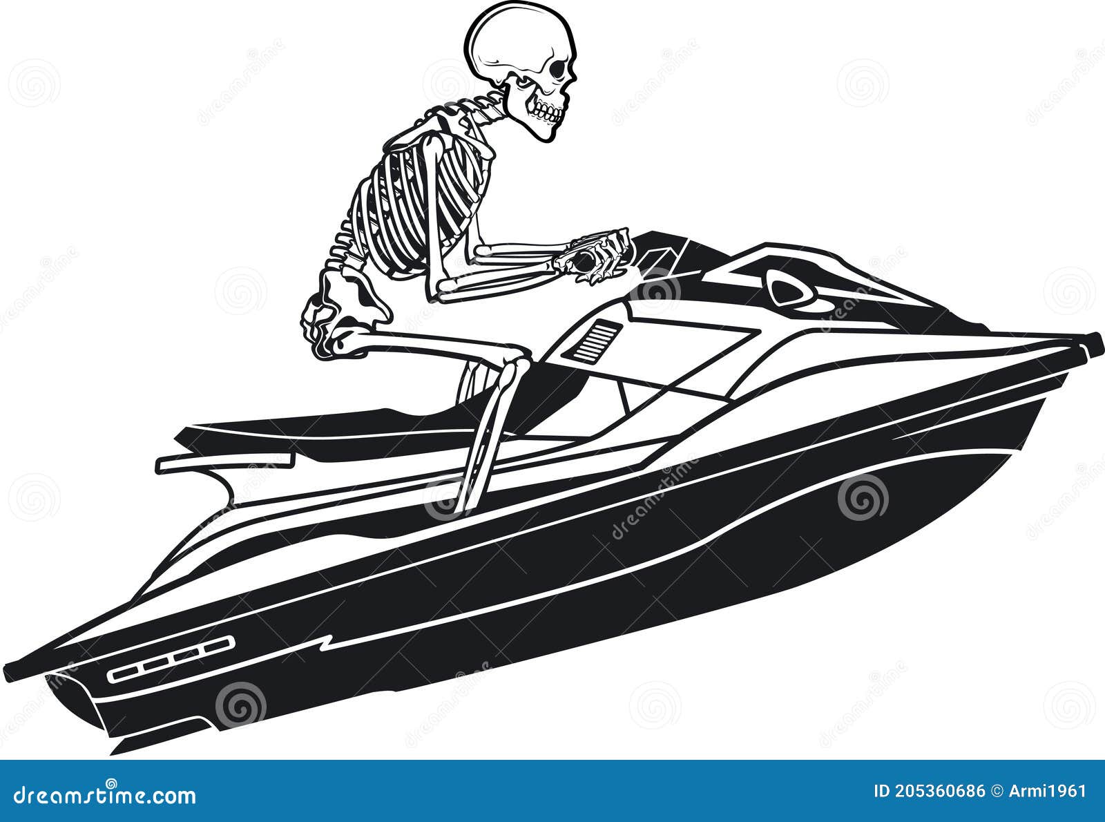Human Skeleton Riding Water Jet Ski Vector Illustration | CartoonDealer ...