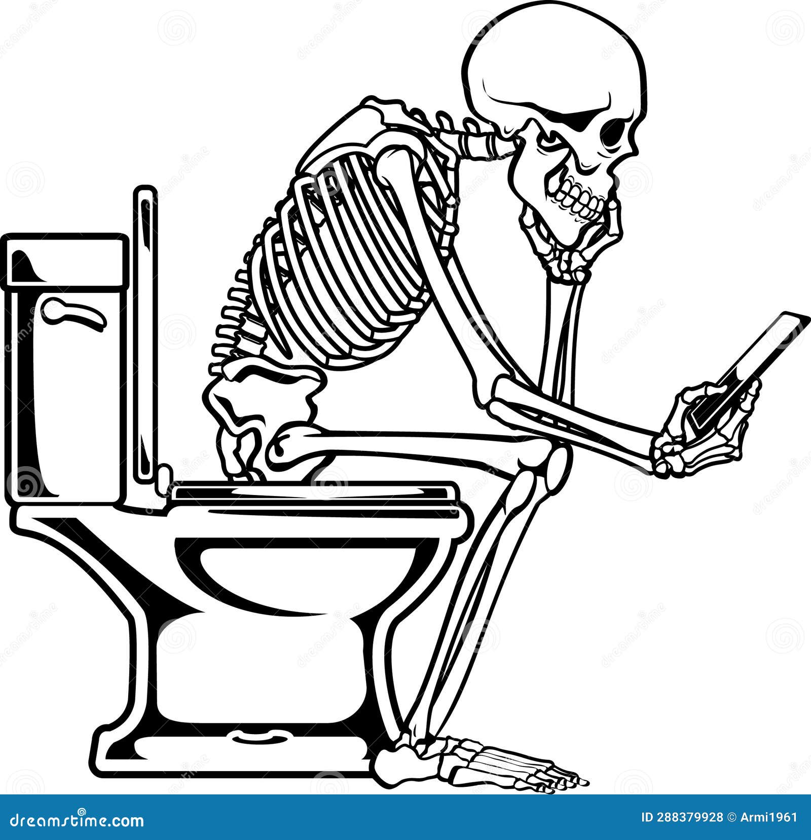 Human Skeleton Sitting on a Toilet Holding Mobile Phone Stock Vector ...