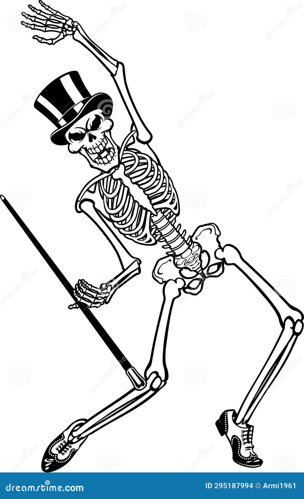 Human Skeleton Wearing Top Hat and Holding Cane Tap Dancing Stock ...