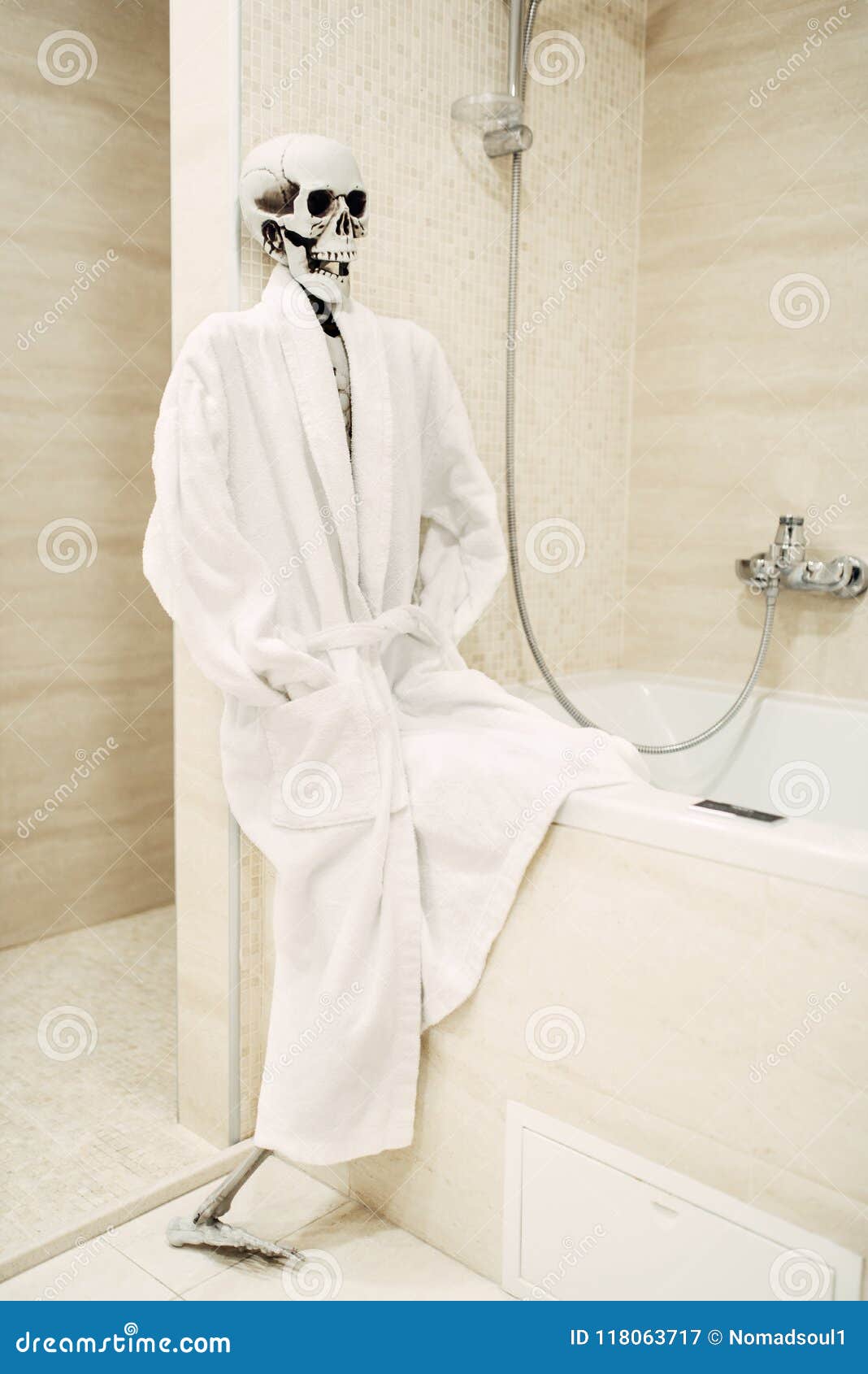 Human Skeleton Sitting on the Edge of the Bath Stock Image - Image of ...