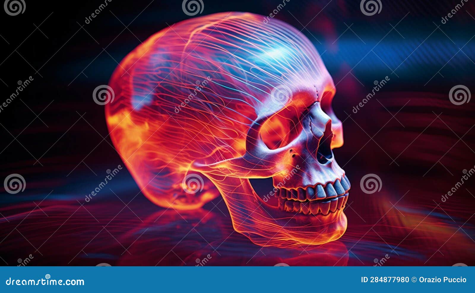 Human Skull on Black. Dynamic Movement - Human Skull Surrounded by High ...