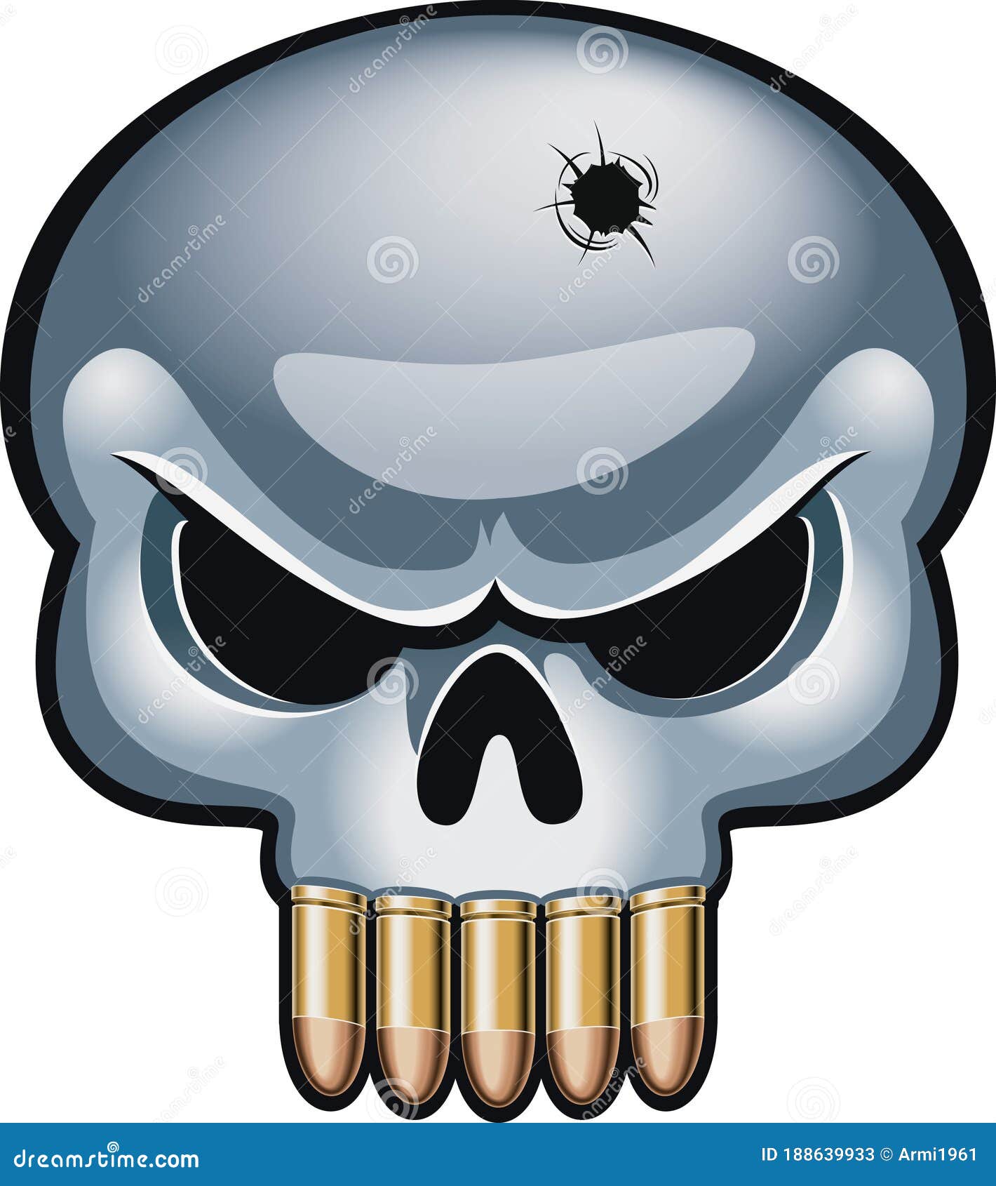 Human Skull with Bullet Teth Stock Vector - Illustration of biting ...