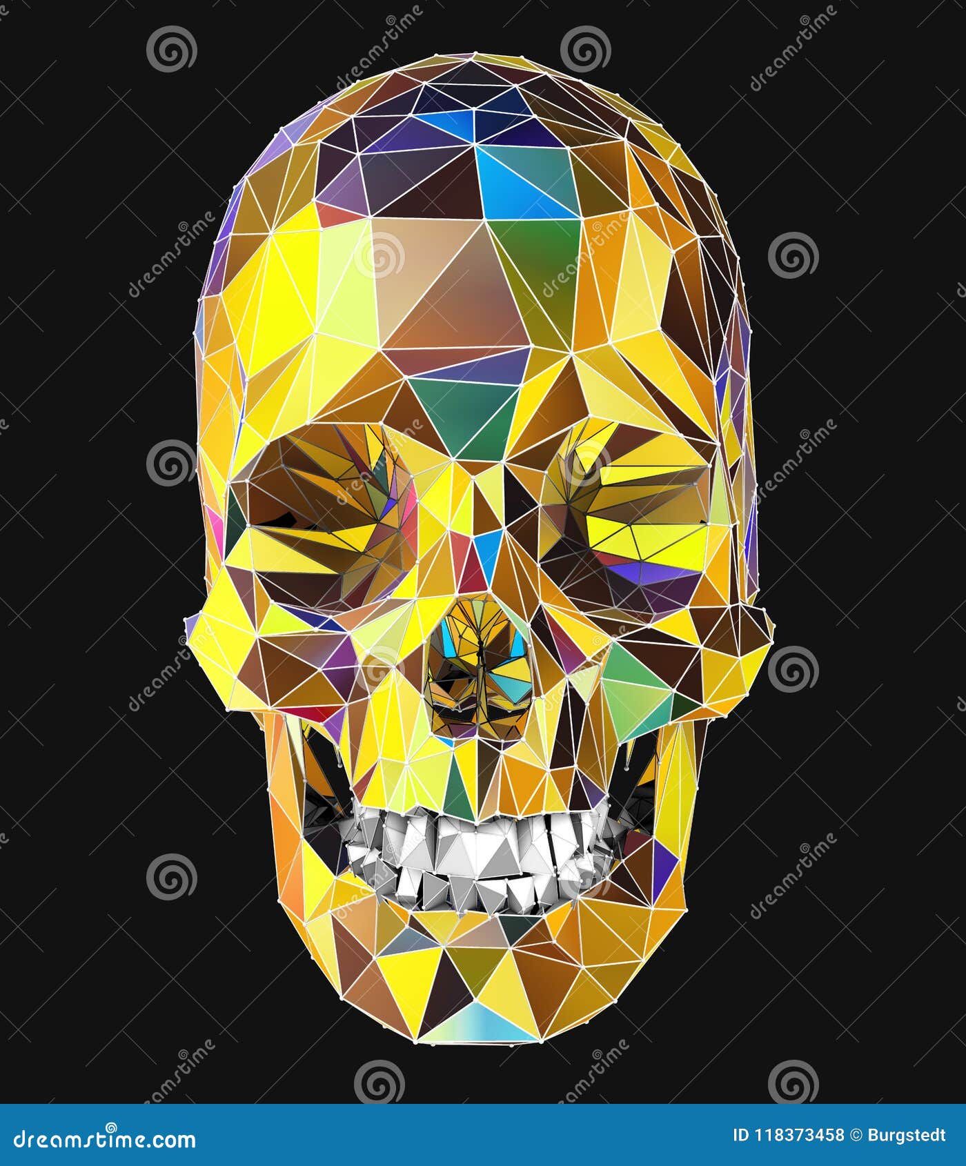 3d Illustration of a Human Skull with Colorful Low Poly Surface Stock ...