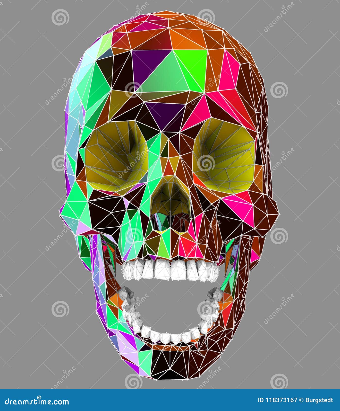 3d Illustration of a Human Skull with Colorful Low Poly Surface Stock ...