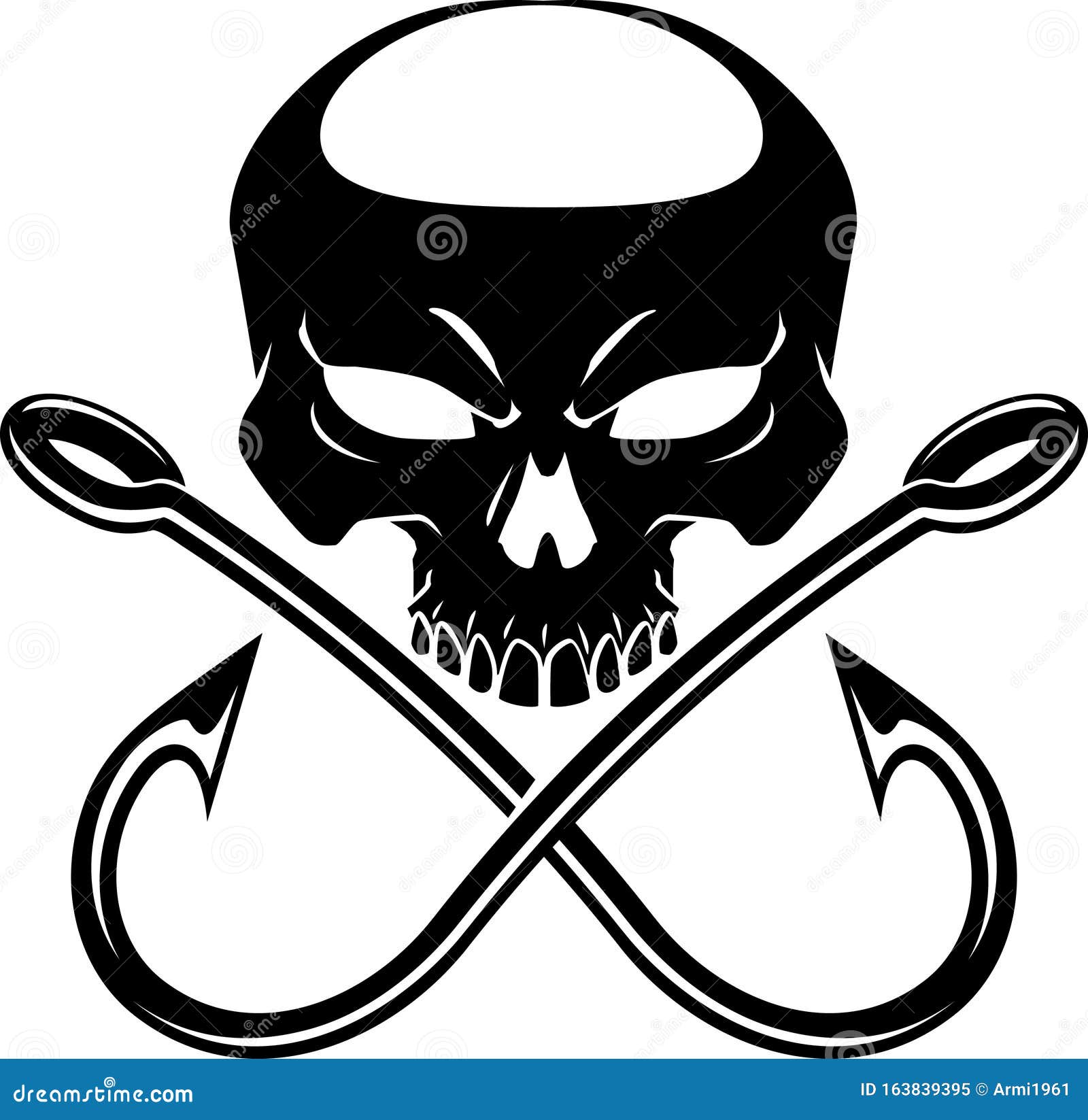 Human Skull With Crossing Fish Hooks Cartoon Vector | CartoonDealer.com ...