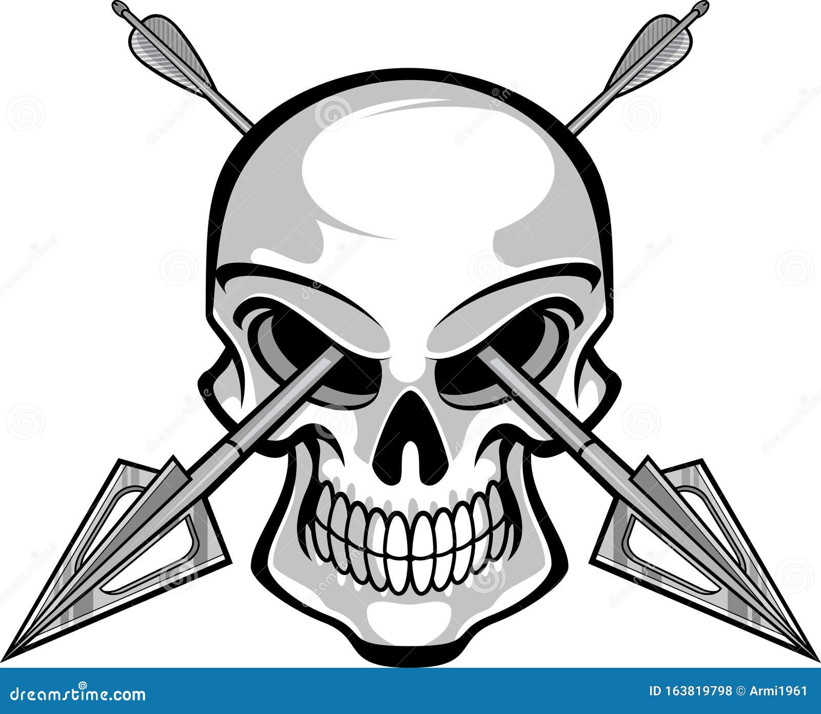 Human Skull And Crossing Hunting Arrows Vector Illustration ...