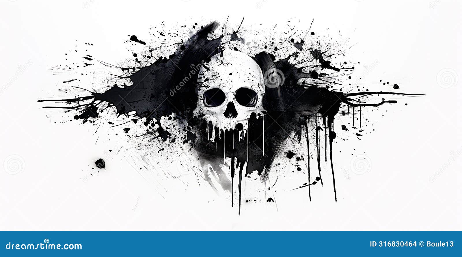 Disintegrating Skull Illustration with Dynamic Black Ink Splatters on a ...