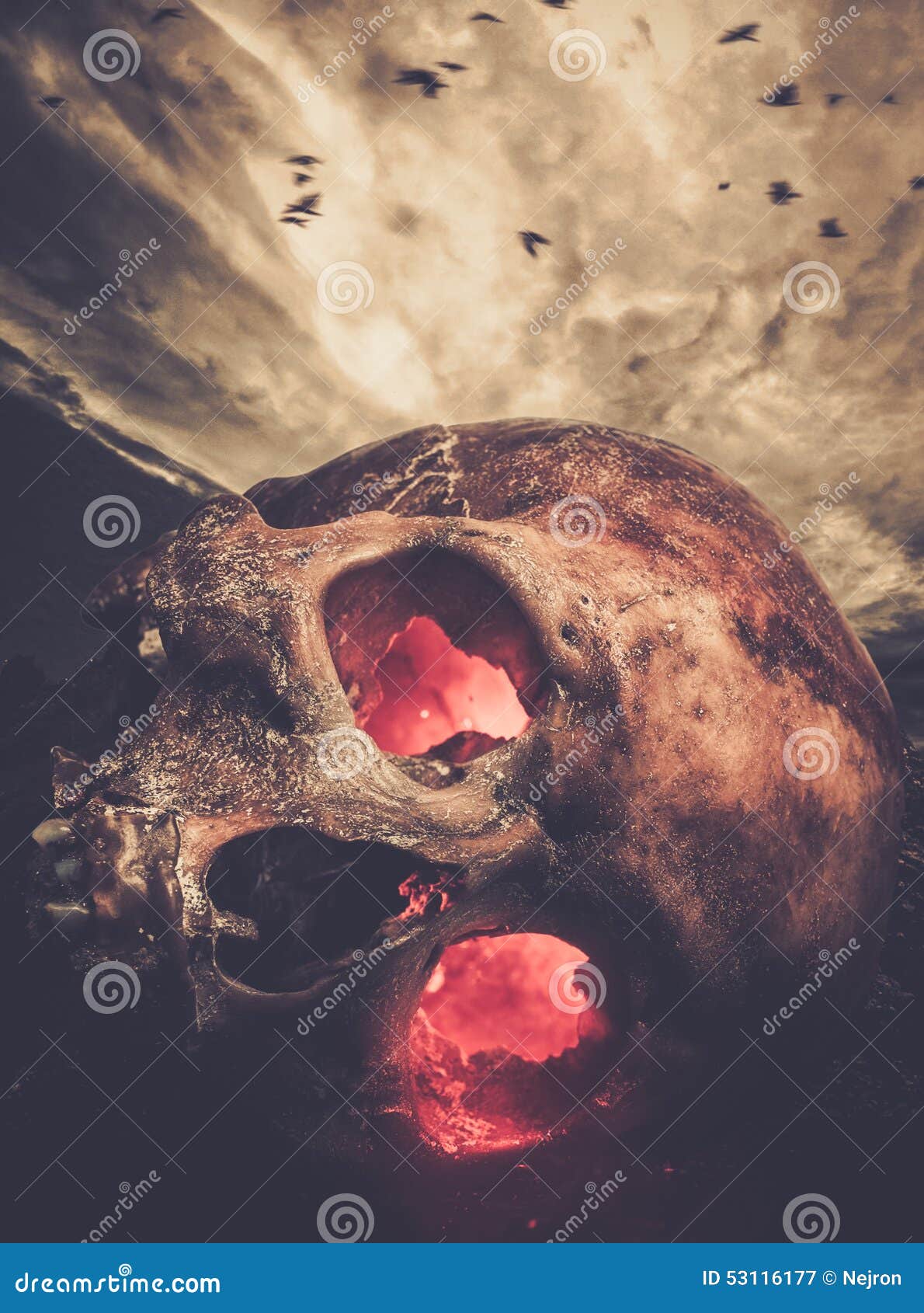 Human Skull with Glowing Eyes Stock Image - Image of mystic, cloud ...