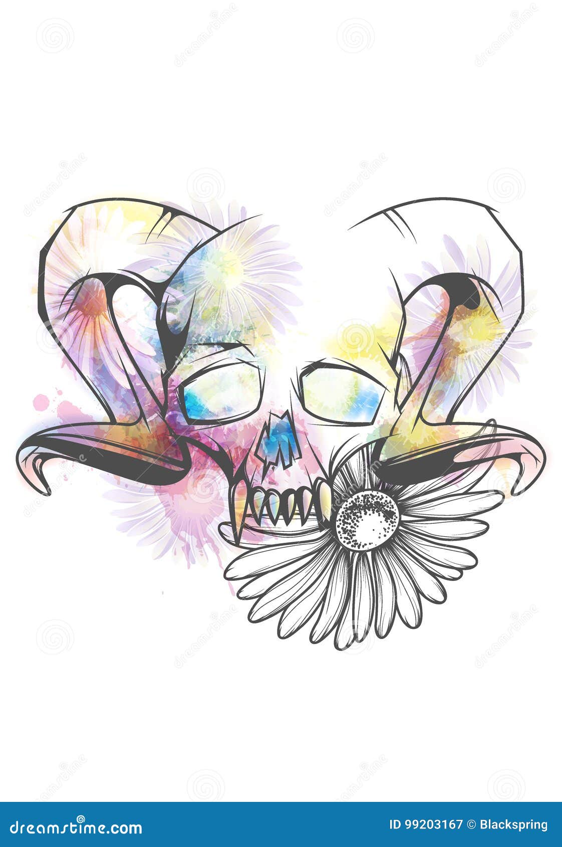 Human Skull with Horns and Sharp Teeth Stock Vector - Illustration of ...