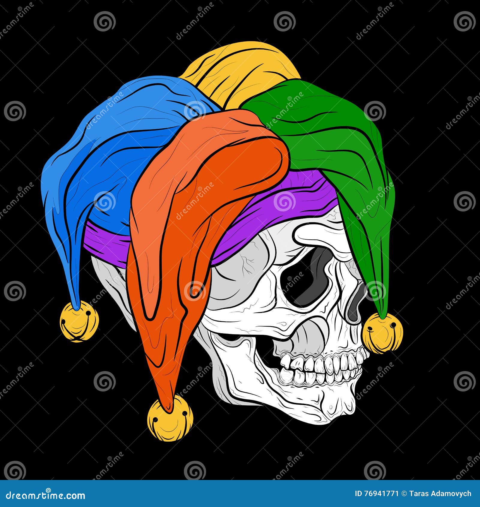 Human Skull in Jester Cap Vector Illustration Stock Vector ...