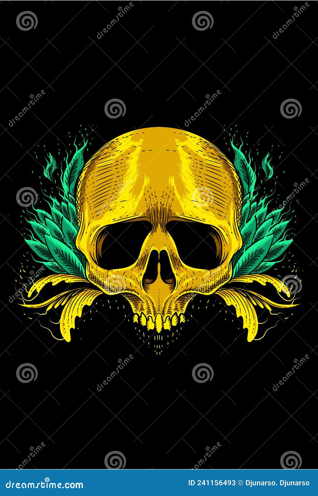 Human Skull with Leaf and Plant Art Work Illustration Stock Vector ...