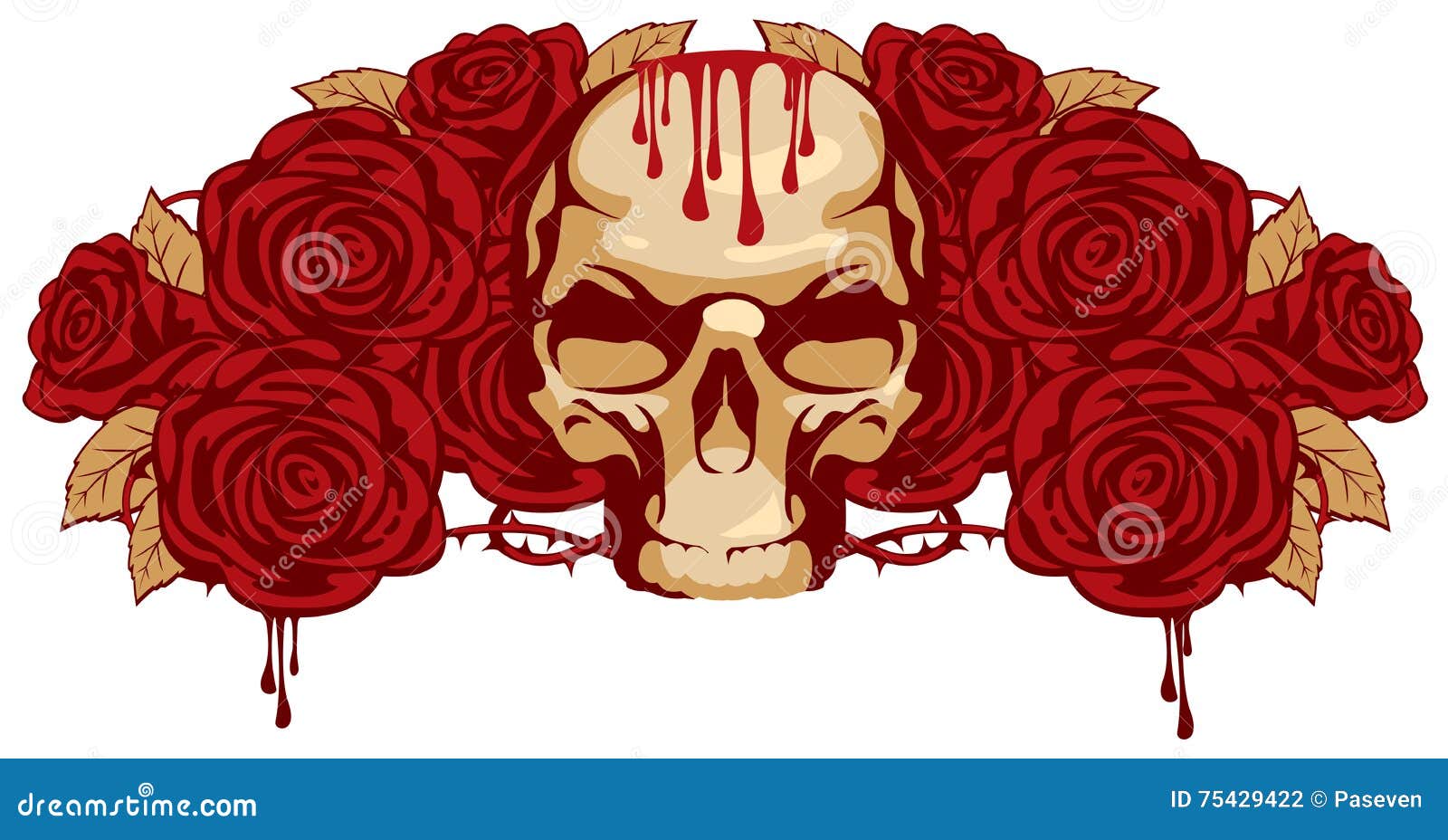 Human skull and rose stock vector. Illustration of label - 75429422