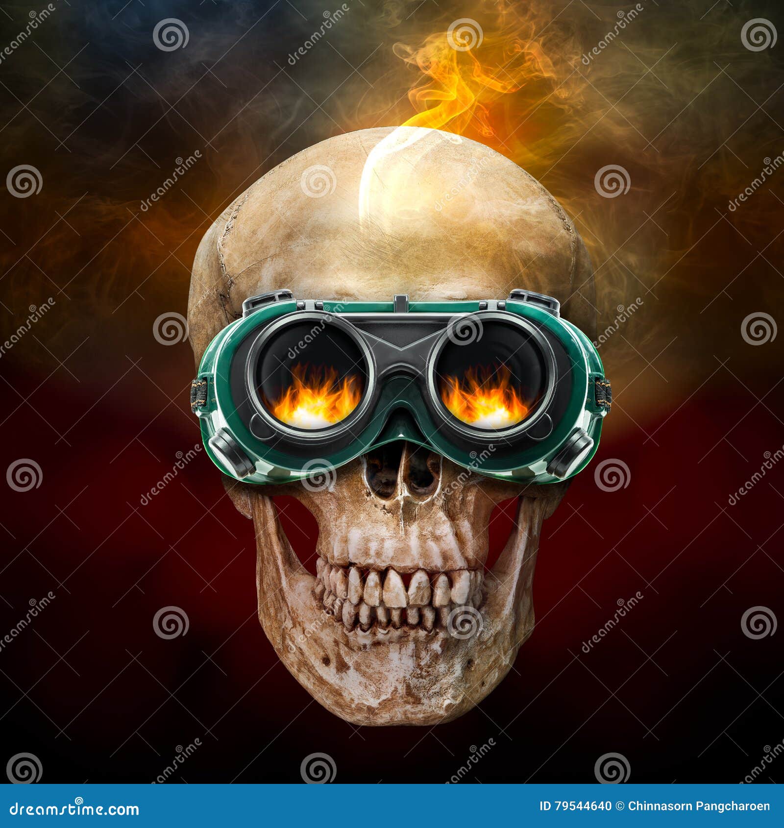 Human Skull with Safety Glasses Stock Photo - Image of flame ...