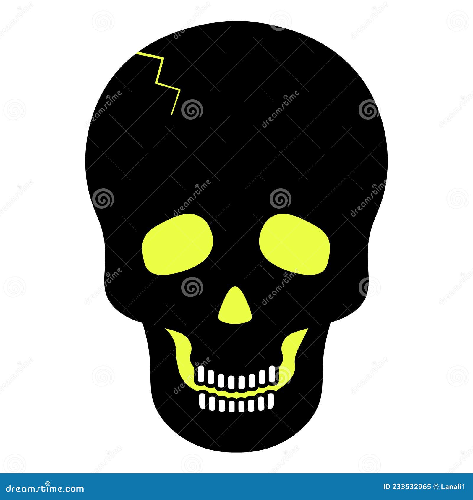 Human Skull. Silhouette with Glowing Eyes. Crack in the Forehead ...