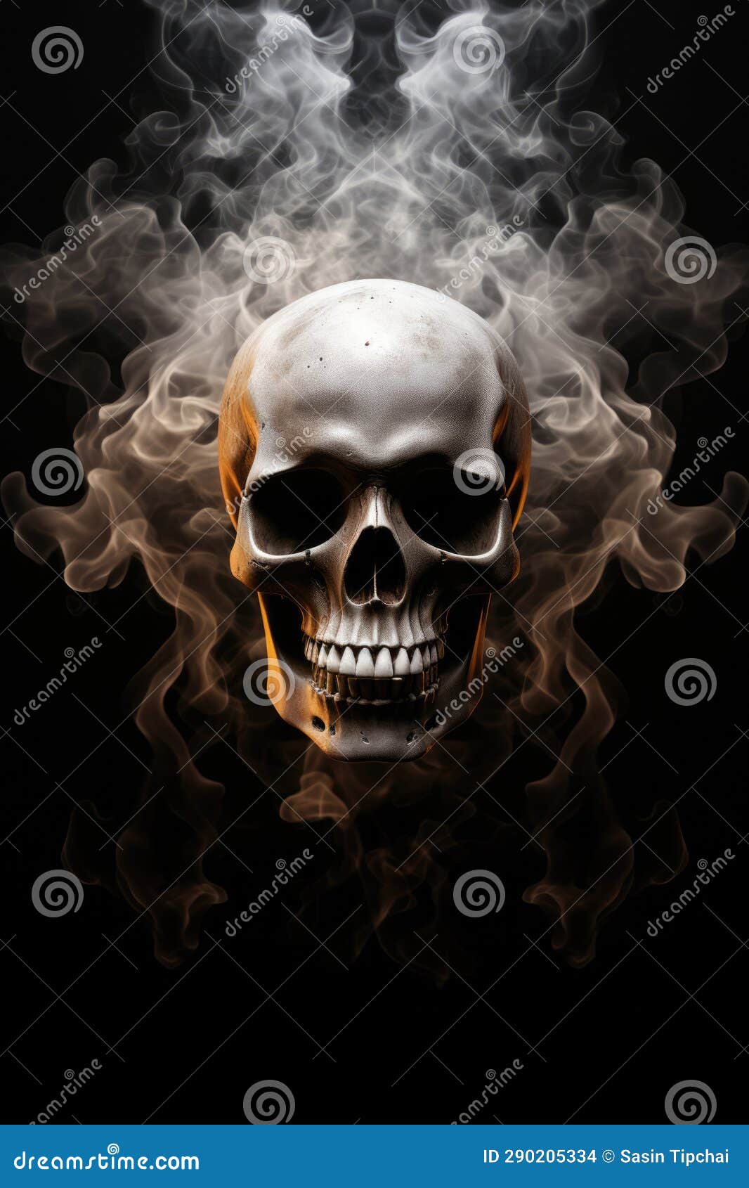Human skull with smoke stock illustration. Illustration of grunge ...